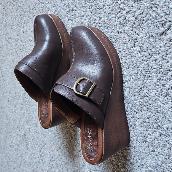 Shoes | New Boc Brown Faux Leather Wedge Mules | Poshmark